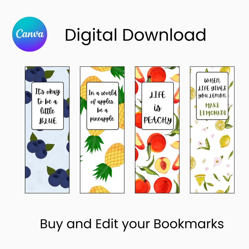 Printable Fruit Bookmarks Bundle, Set of 10 , Kids Reading Gift ...