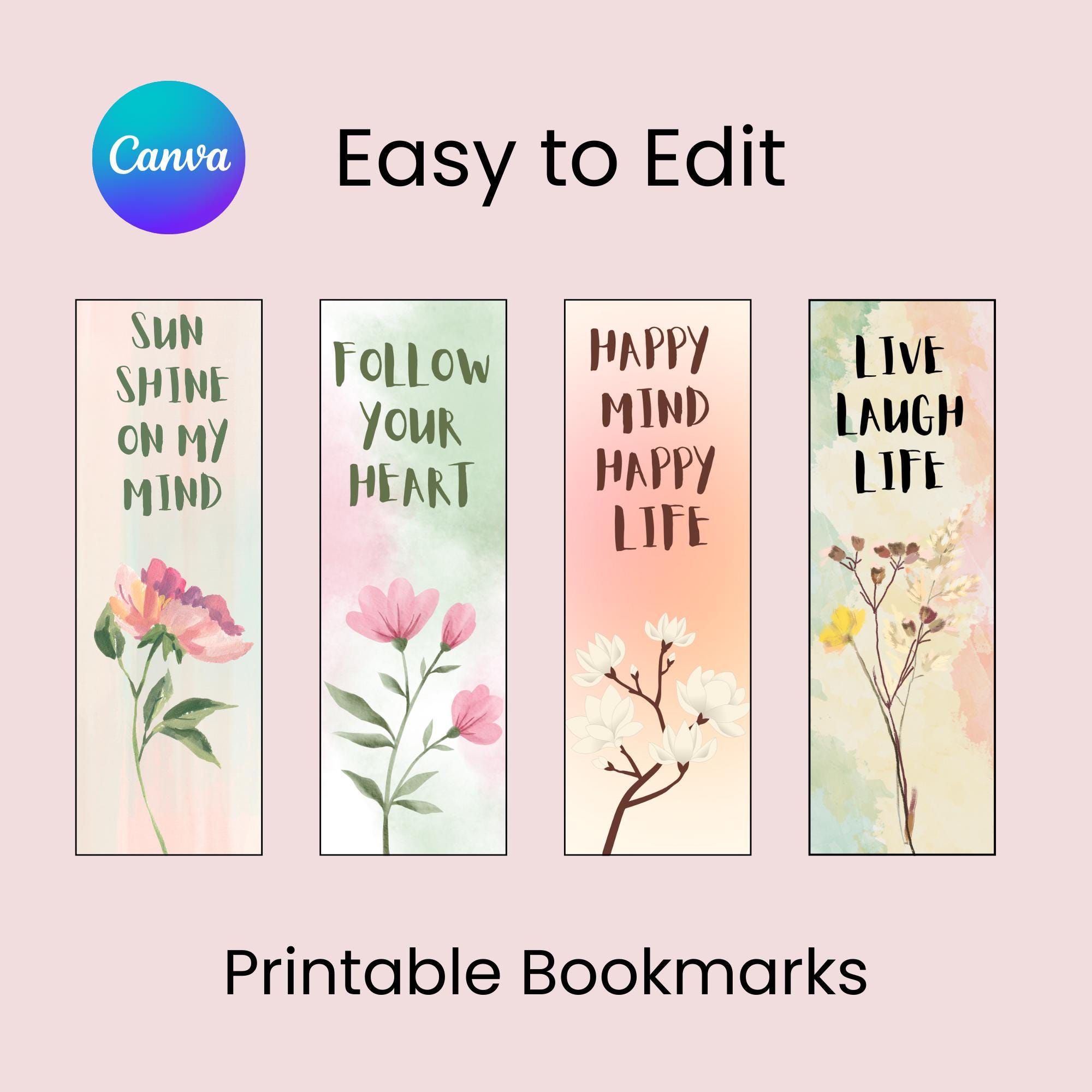 10 Flower Bookmarks Bundle | Digital Download Printable Bookmarks for ...