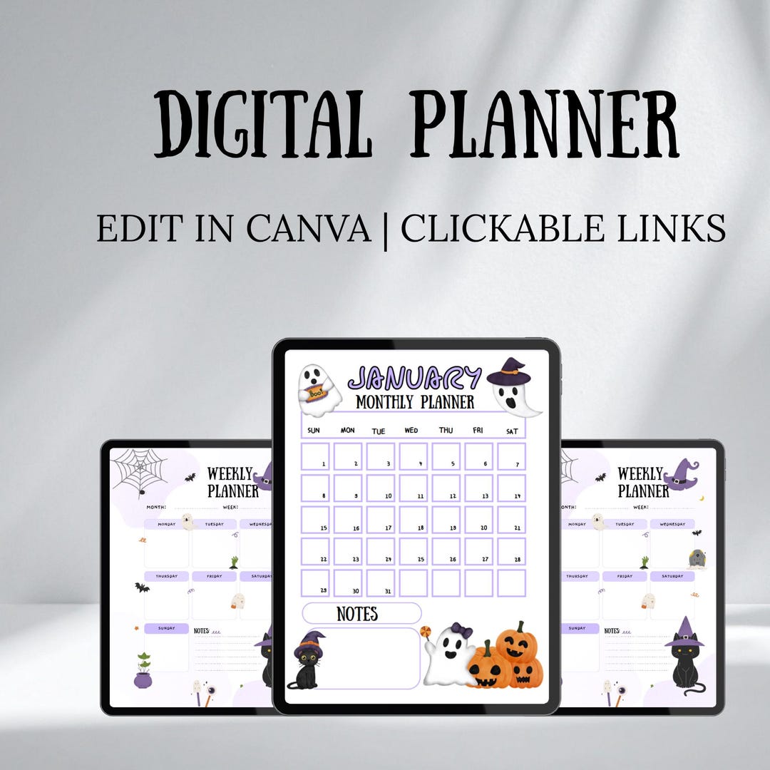 Halloween Digital Student Planner: Monthly, Weekly (PNG) - Etsy
