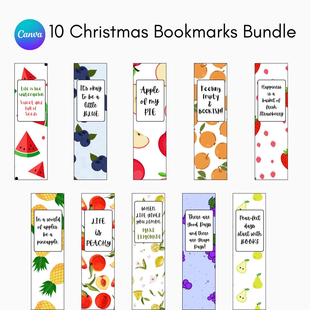 Printable Fruit Bookmarks Bundle, Set of 10 , Kids Reading Gift ...