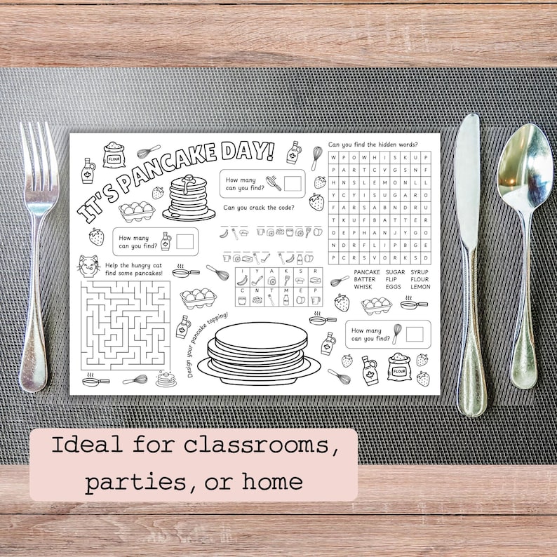 Printable Pancake Day Kids Placemat, Shrove Tuesday Activity Sheet - Etsy