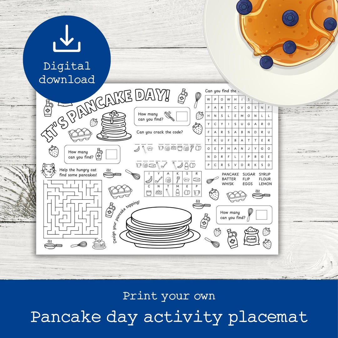 Printable Pancake Day Kids Placemat, Shrove Tuesday Activity Sheet - Etsy