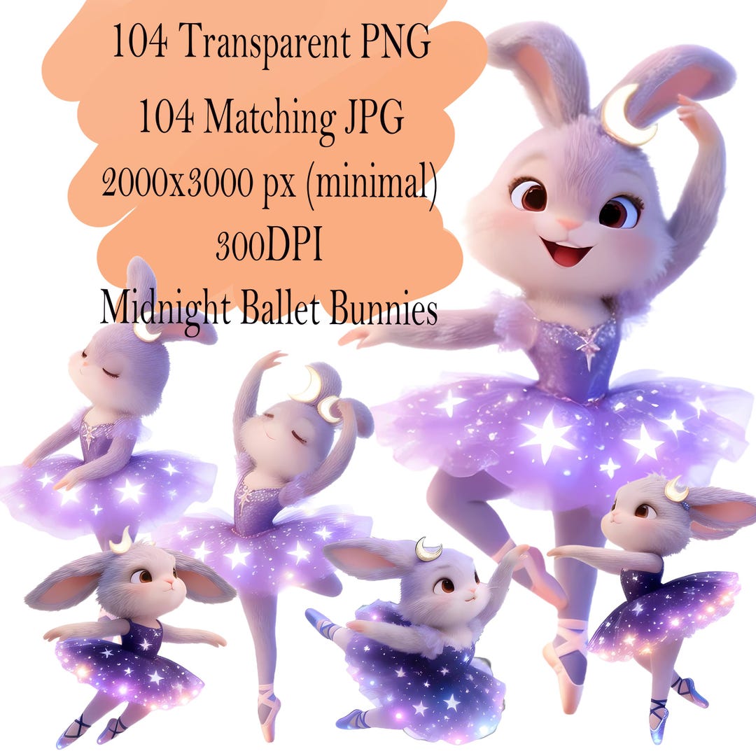 Midnight Ballet Bunny Clipart Bundle | Whimsical Dancing Rabbits ...