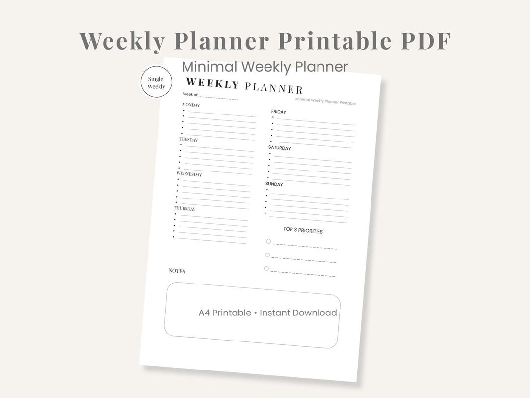 Minimal Weekly Schedule Printable PDF, A4 Planning Sheet, Simple ...