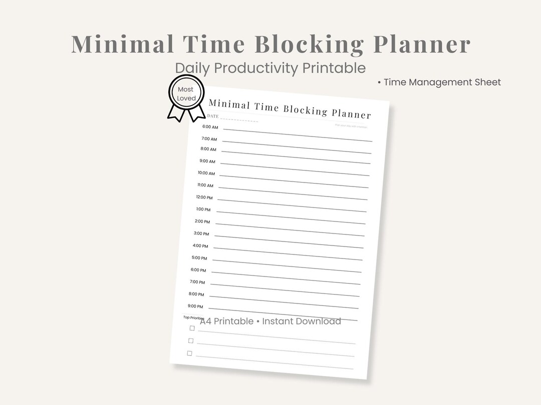 Minimal Time Blocking Planner Printable A4 | Daily PDF Download - Etsy