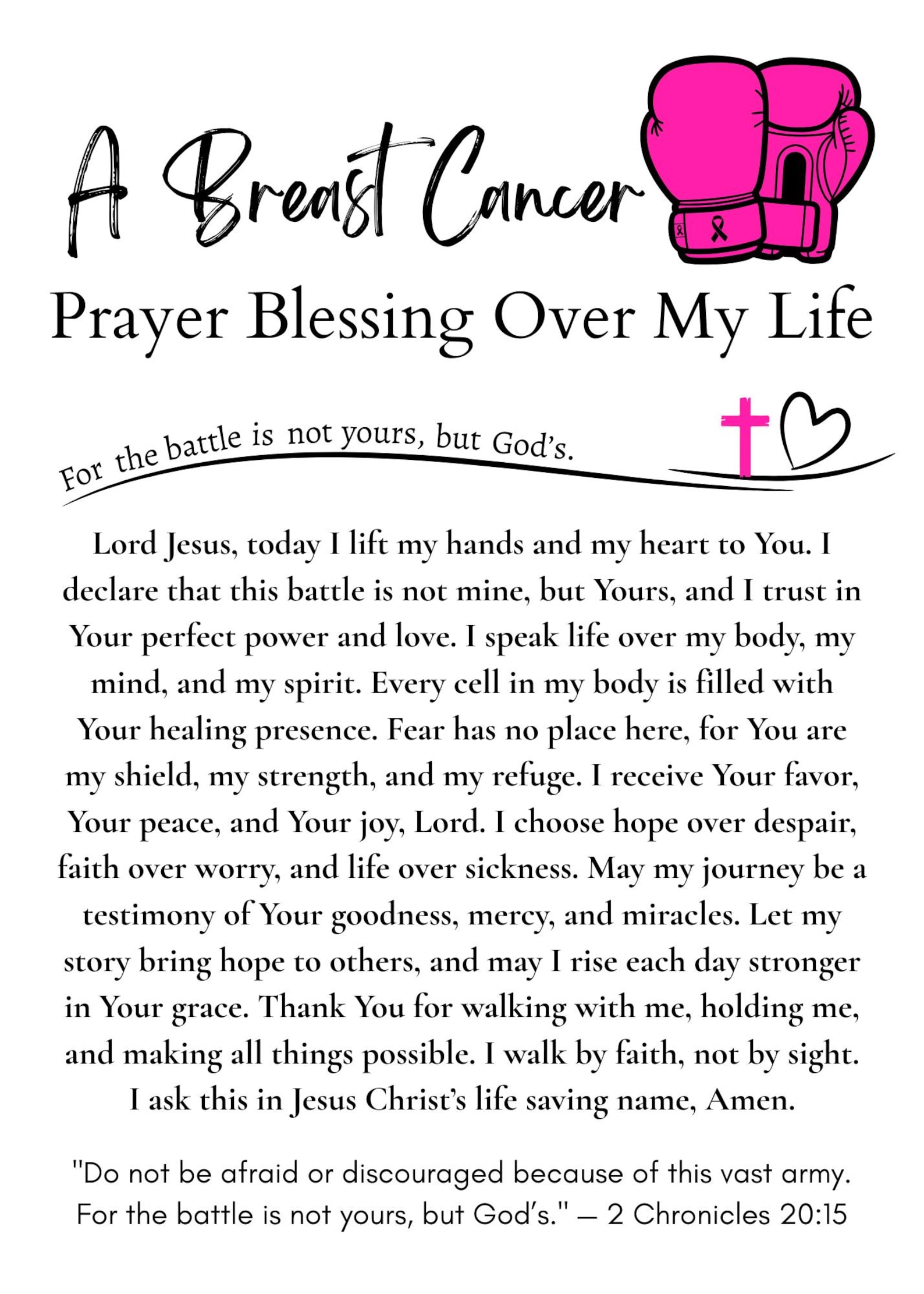 Breast Cancer Prayer Card PRINTABLE Blessing Christian Inspirational ...