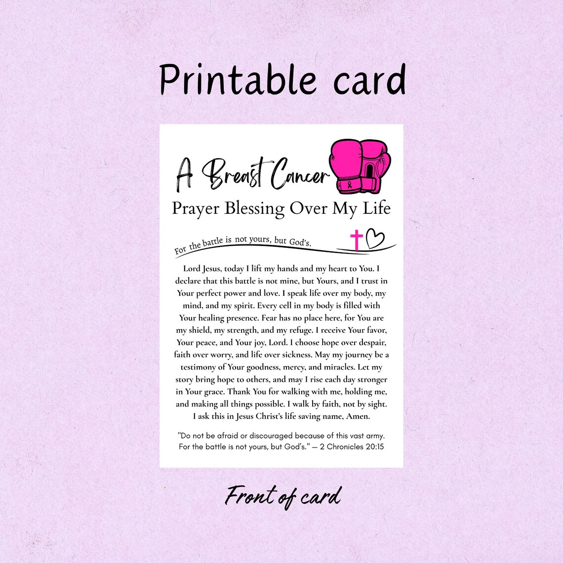 Breast Cancer Prayer Card PRINTABLE Blessing Christian Inspirational ...