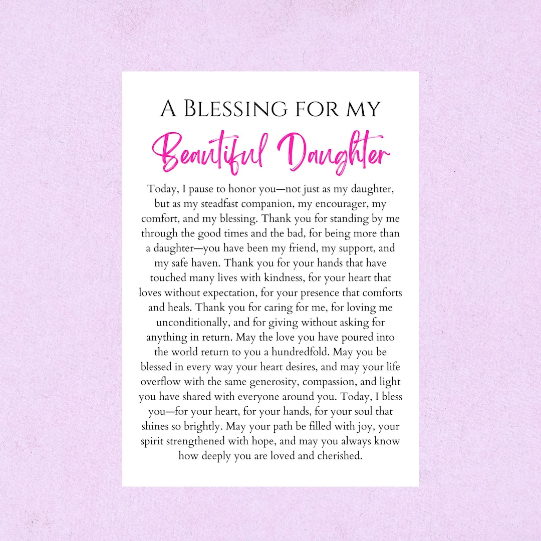 Daughter Blessing Card PRINTABLE Christian Prayer Inspirational Gift ...