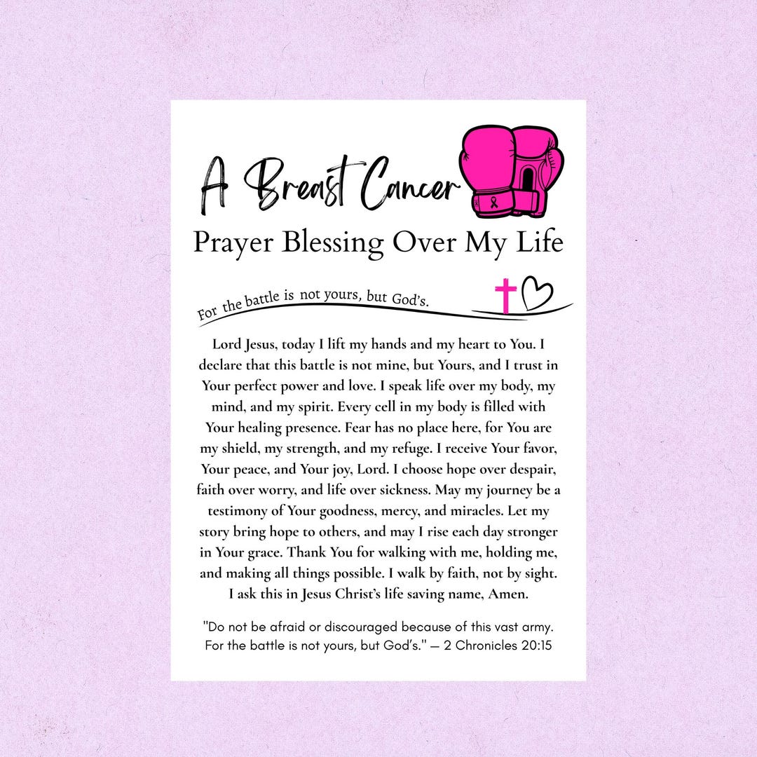 Breast Cancer Prayer Card PRINTABLE Blessing Christian Inspirational ...