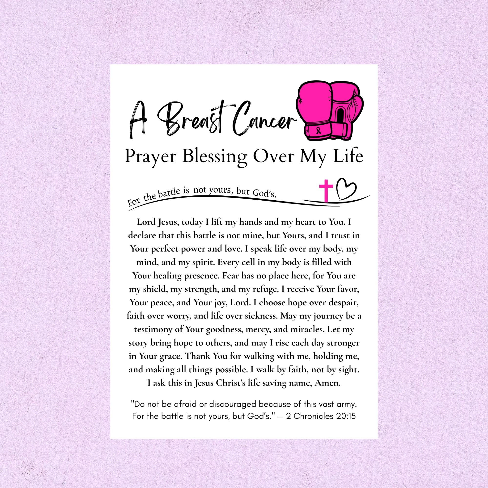 Breast Cancer Prayer Card PRINTABLE Blessing Christian Inspirational ...