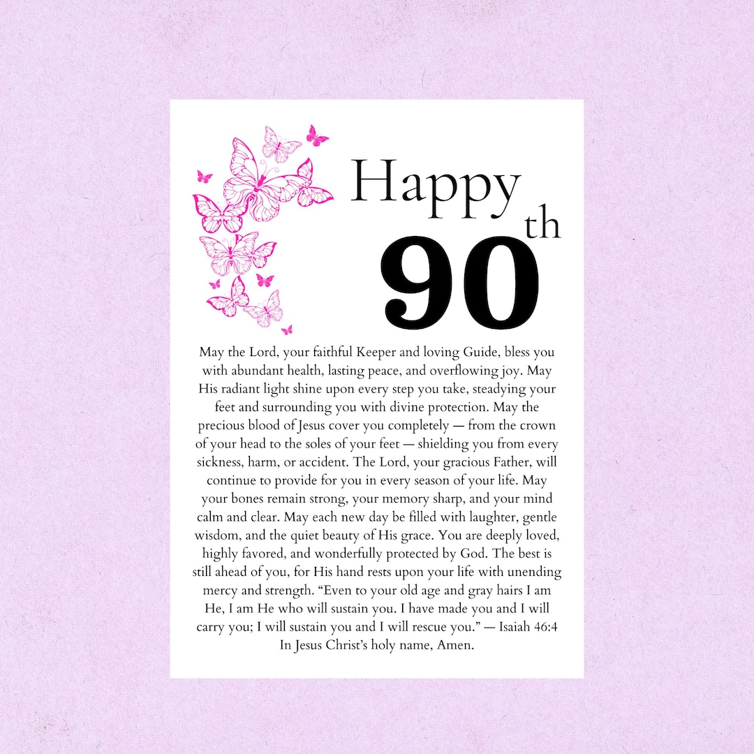 90th Birthday Blessing Card PRINTABLE Prayer Christian Religious 90 ...