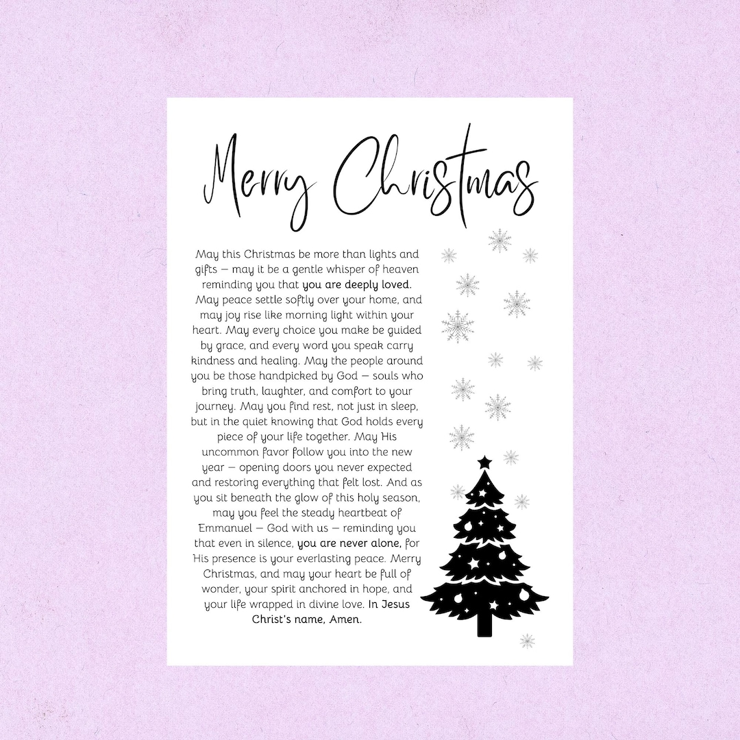 Christmas Blessing Card Prayer PRINTABLE Thank You Appreciation ...