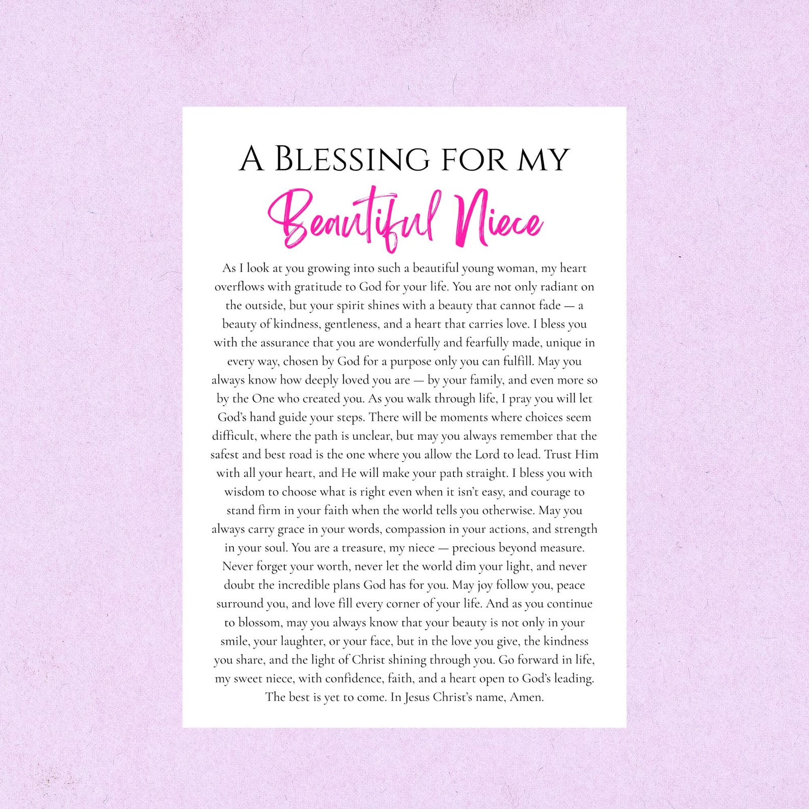 Niece Blessing Card PRINTABLE Christmas Birthday Graduation Thank You ...