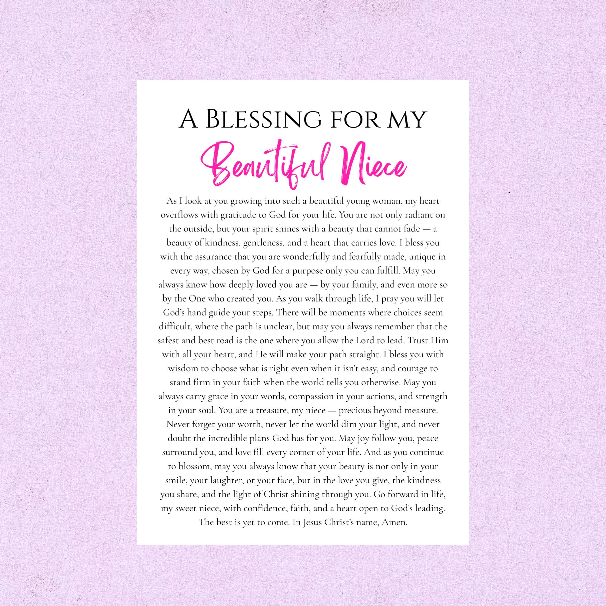 Niece Blessing Card PRINTABLE Christmas Birthday Graduation Thank You ...