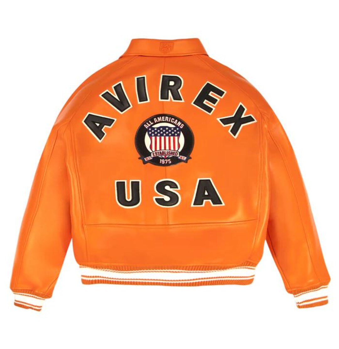 Avirex USA Orange Leather Bomber Jacket – Military-inspired Design - Etsy