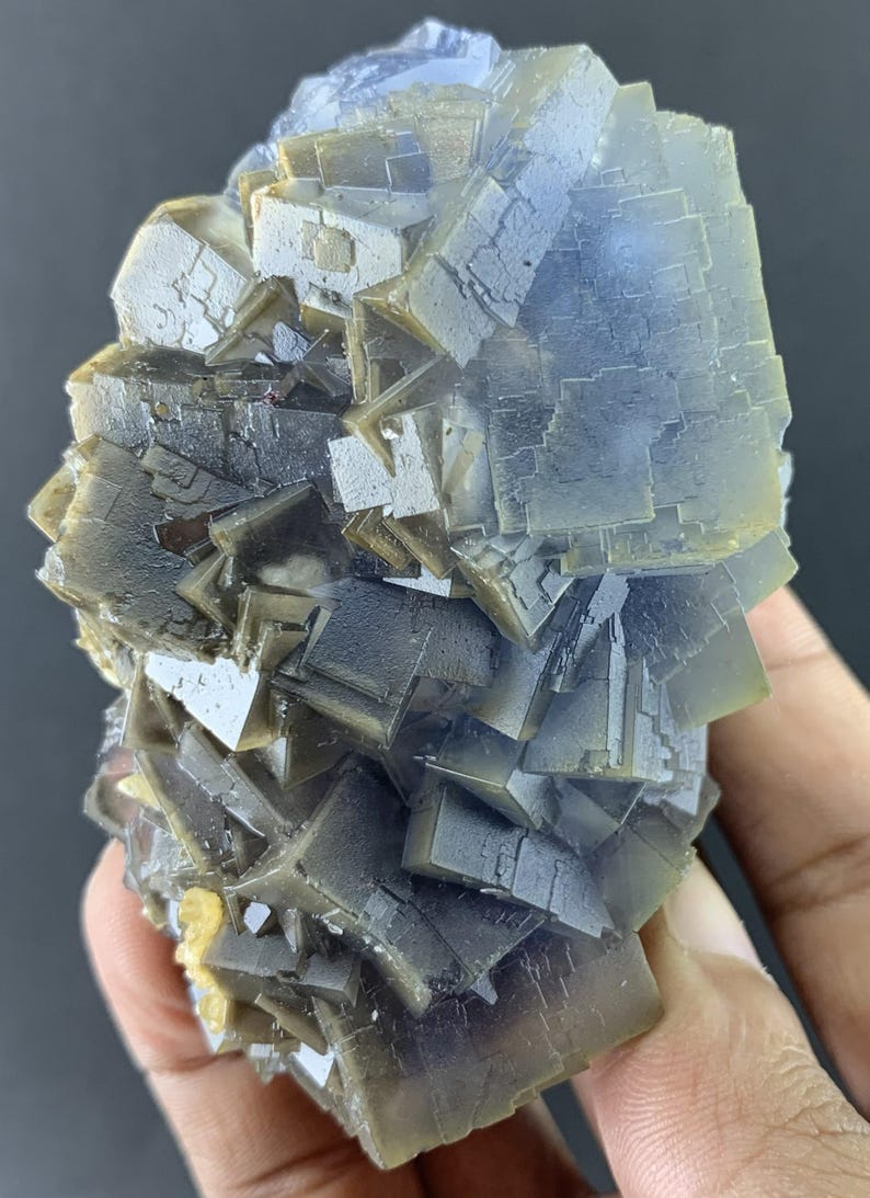 220g Rare Cubic Fluorite Crystal Mineral Specimen Color Zoning Blue ...