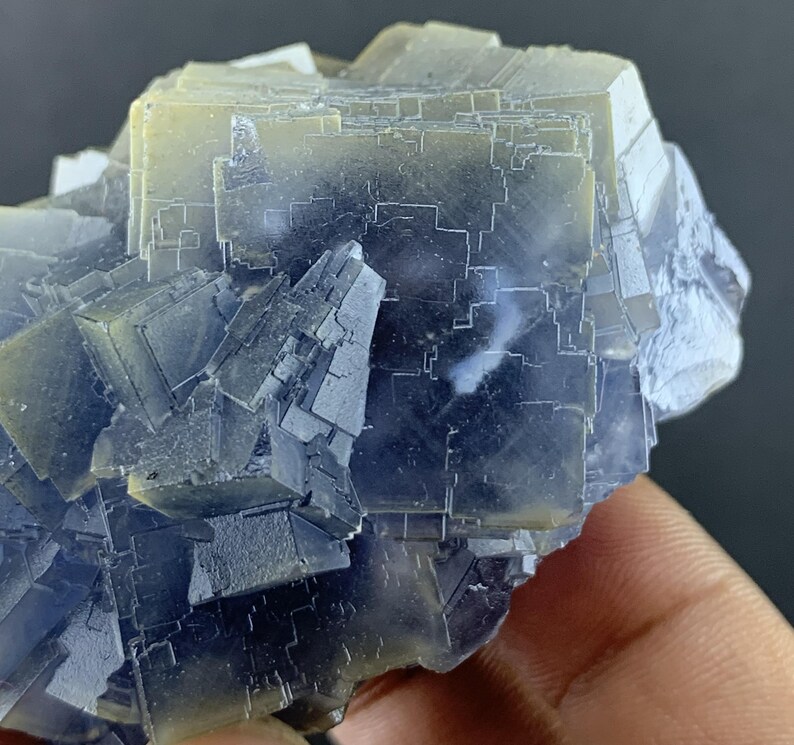 220g Rare Cubic Fluorite Crystal Mineral Specimen Color Zoning Blue ...