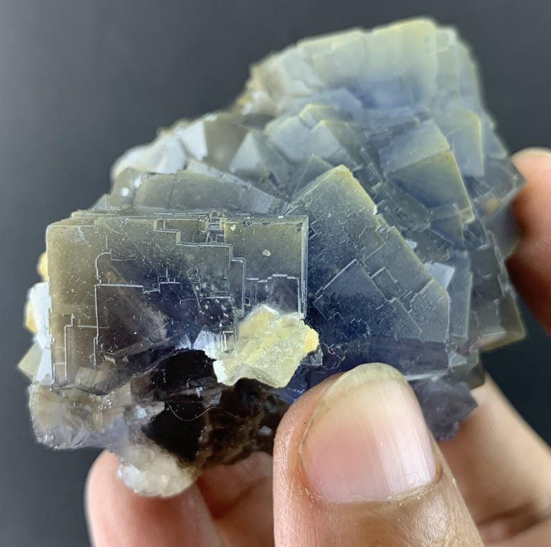 220g Rare Cubic Fluorite Crystal Mineral Specimen Color Zoning Blue ...