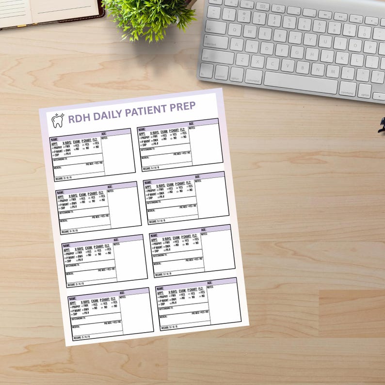 Dental Hygienist Patient Prep Sheet: RDH Daily Planner (PDF Download ...