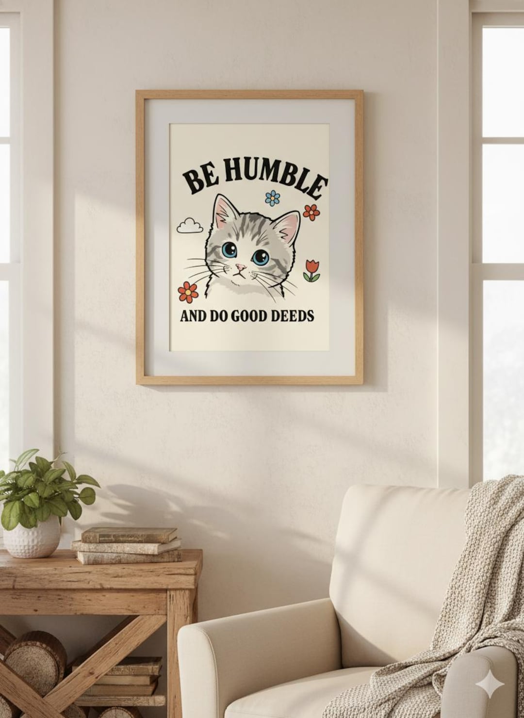 Kitten Wall Art Printable - Be Humble 'and Do Good Deeds' Cute Cat ...