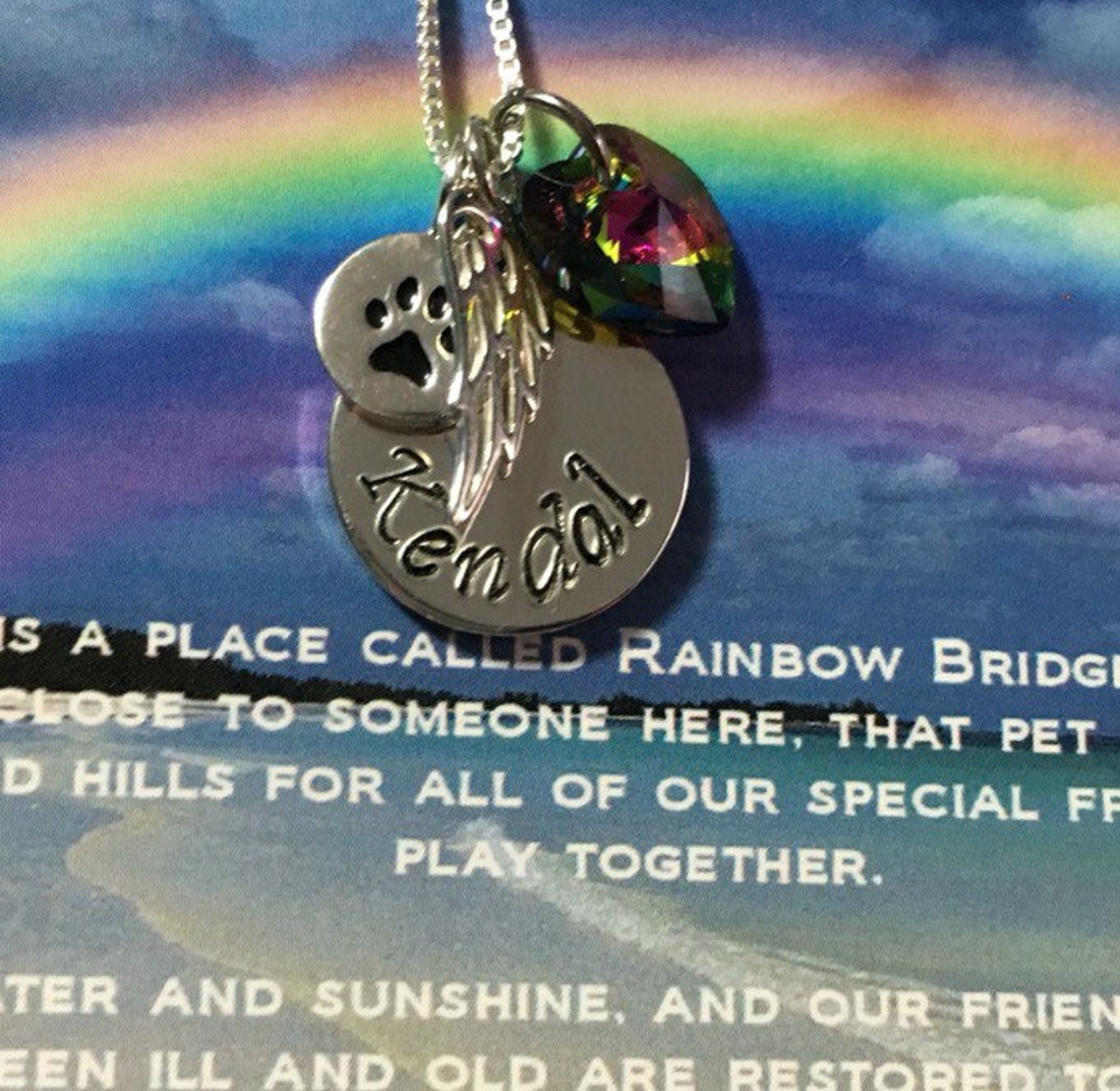 Personalized Rainbow Bridge Pet Loss Necklace Rainbow Heart | Etsy