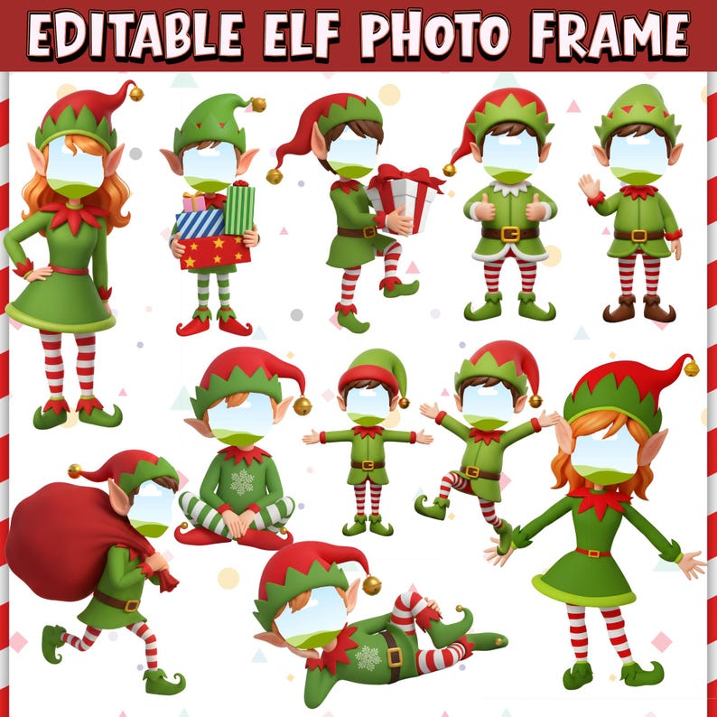 Christmas Elf Photo Frames: 10 Canva Holiday Elf Templates (digital ...