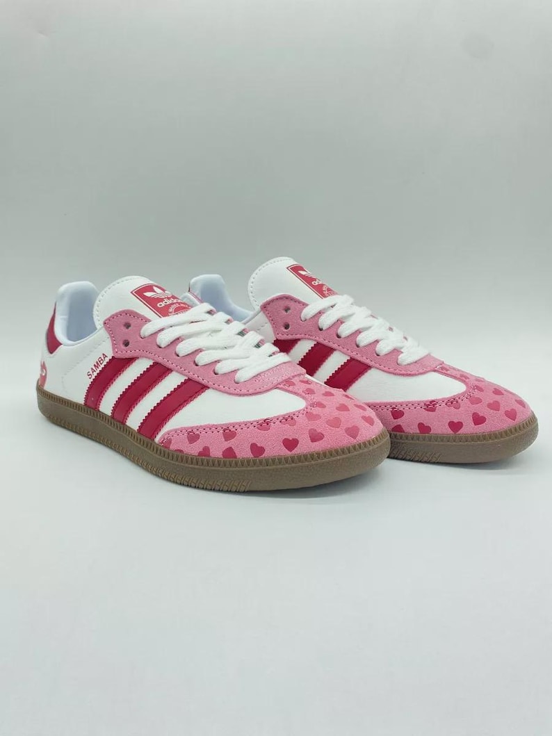 Custom Adidas Samba-style Sneakers — Pink & Red Heart Valentine Design ...