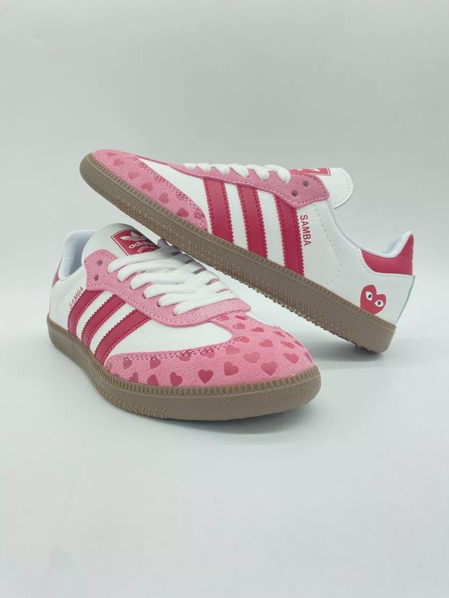 Custom Adidas Samba-style Sneakers — Pink & Red Heart Valentine Design ...