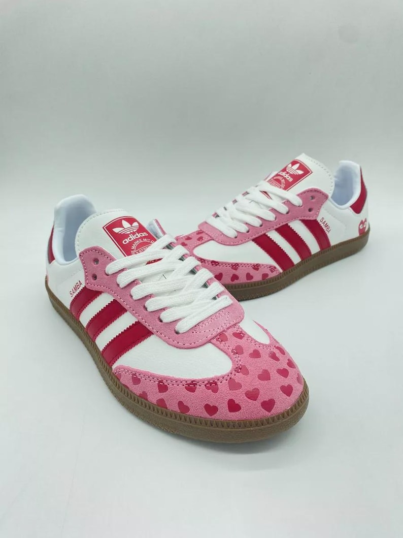 Custom Adidas Samba-style Sneakers — Pink & Red Heart Valentine Design ...
