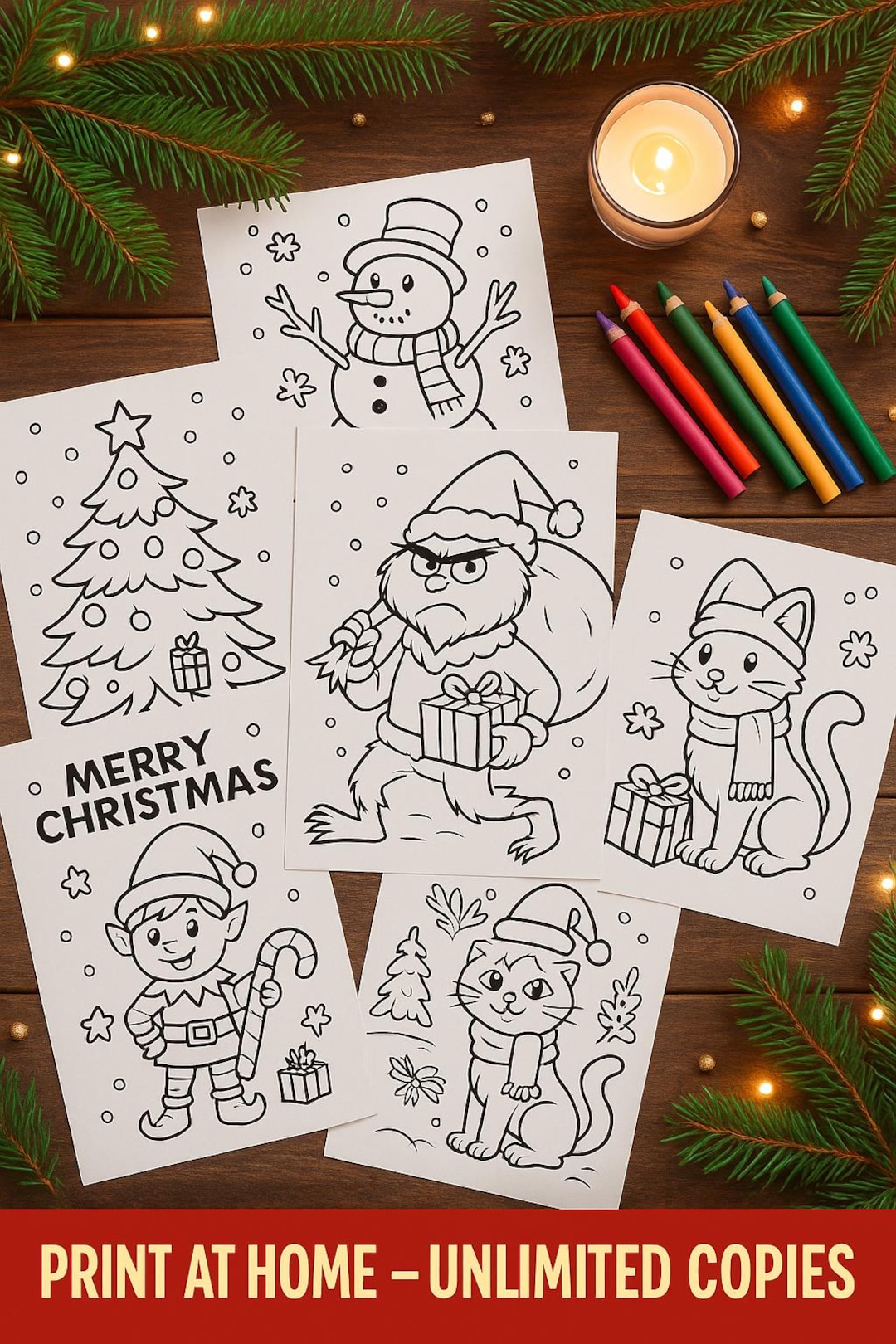 50 Christmas Coloring Pages +15 Free Bonus | Printable PDF Instant ...