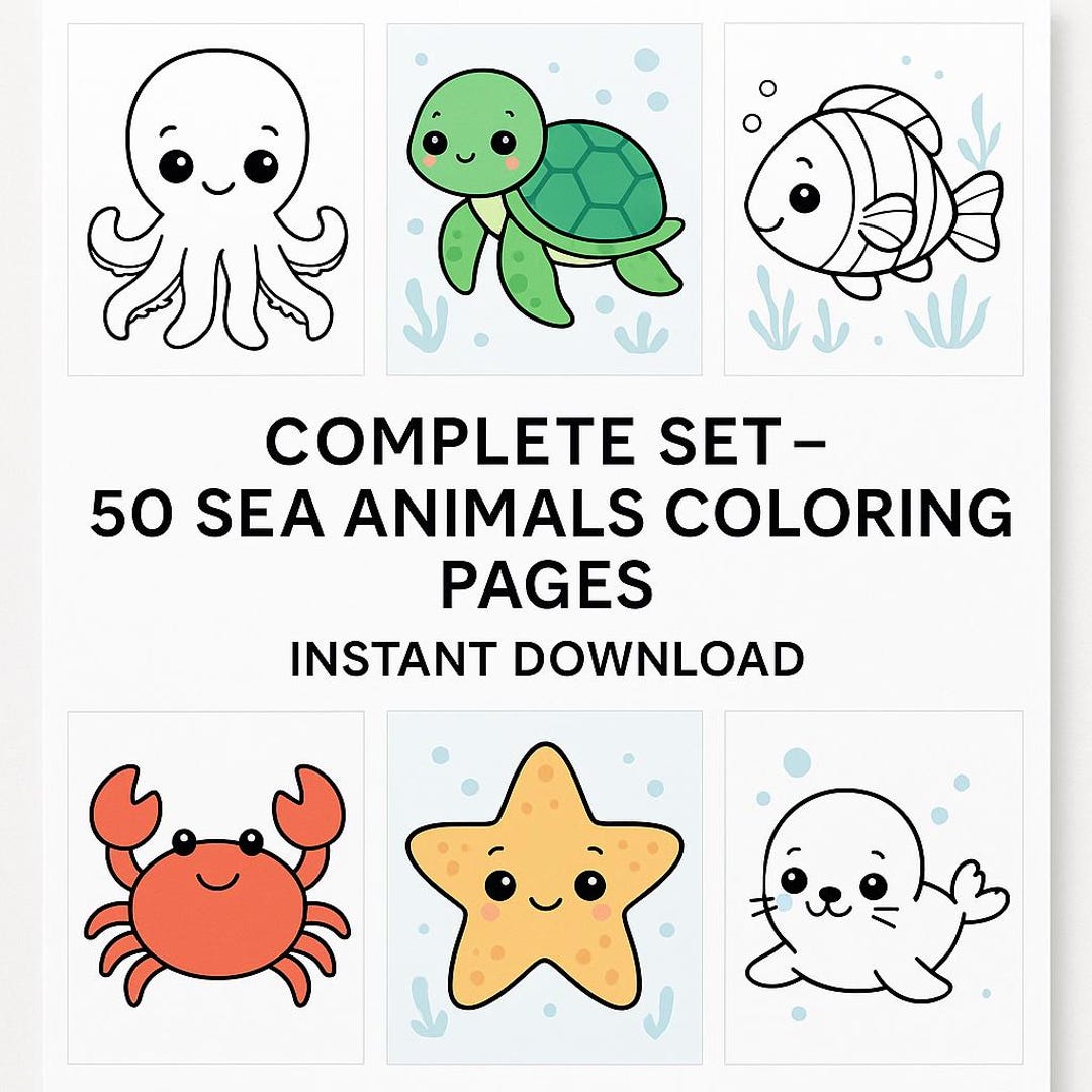 50 Cute Sea Animals Coloring Pages for Kids | Kawaii Ocean Creatures ...