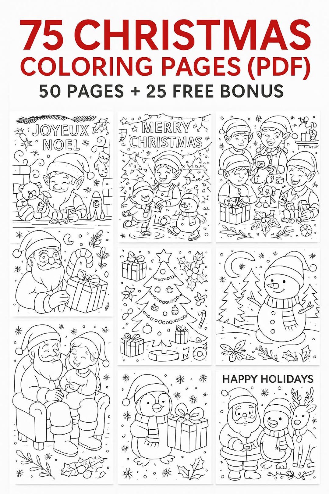 50 Christmas Coloring Pages +25 Free Bonus | Holiday Coloring Book for ...