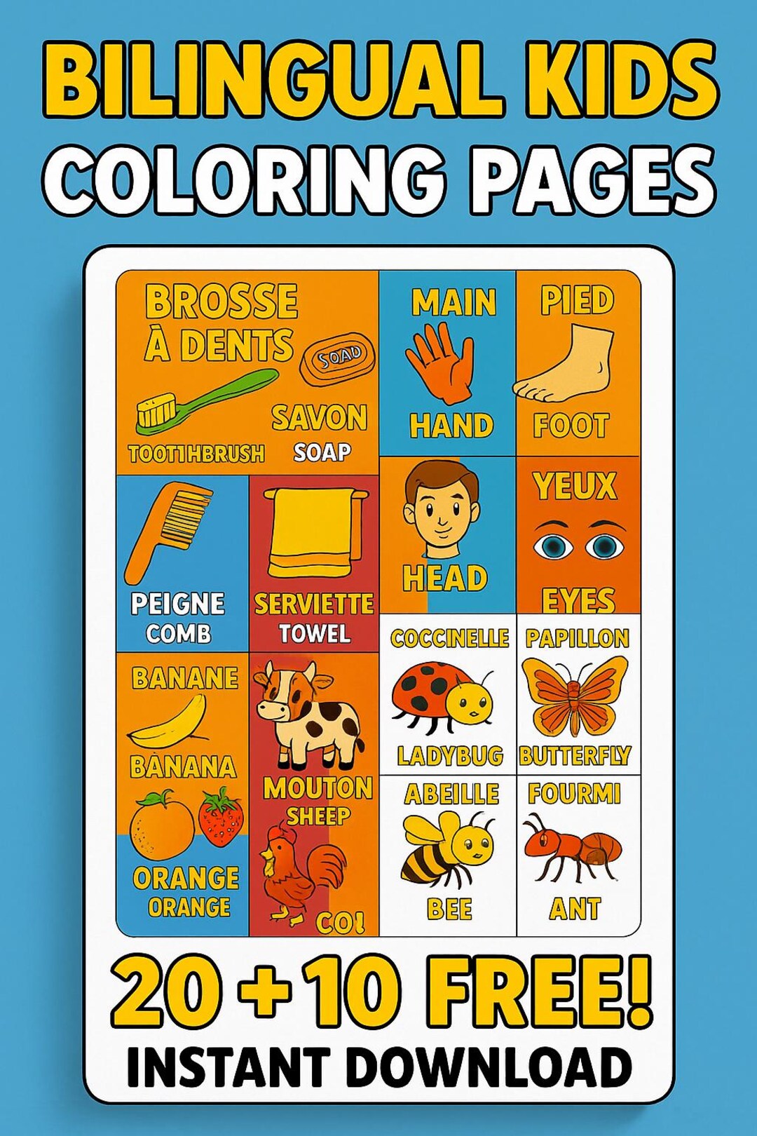 30 Bilingual Coloring Pages for Kids | French English Learning ...