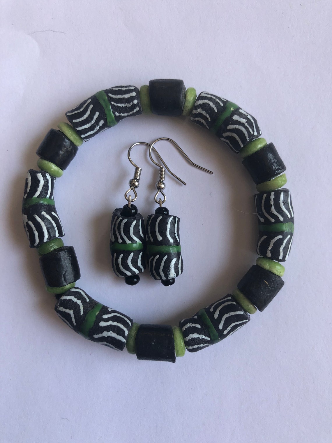 Green and Black Tribal Jewelry Set - Etsy