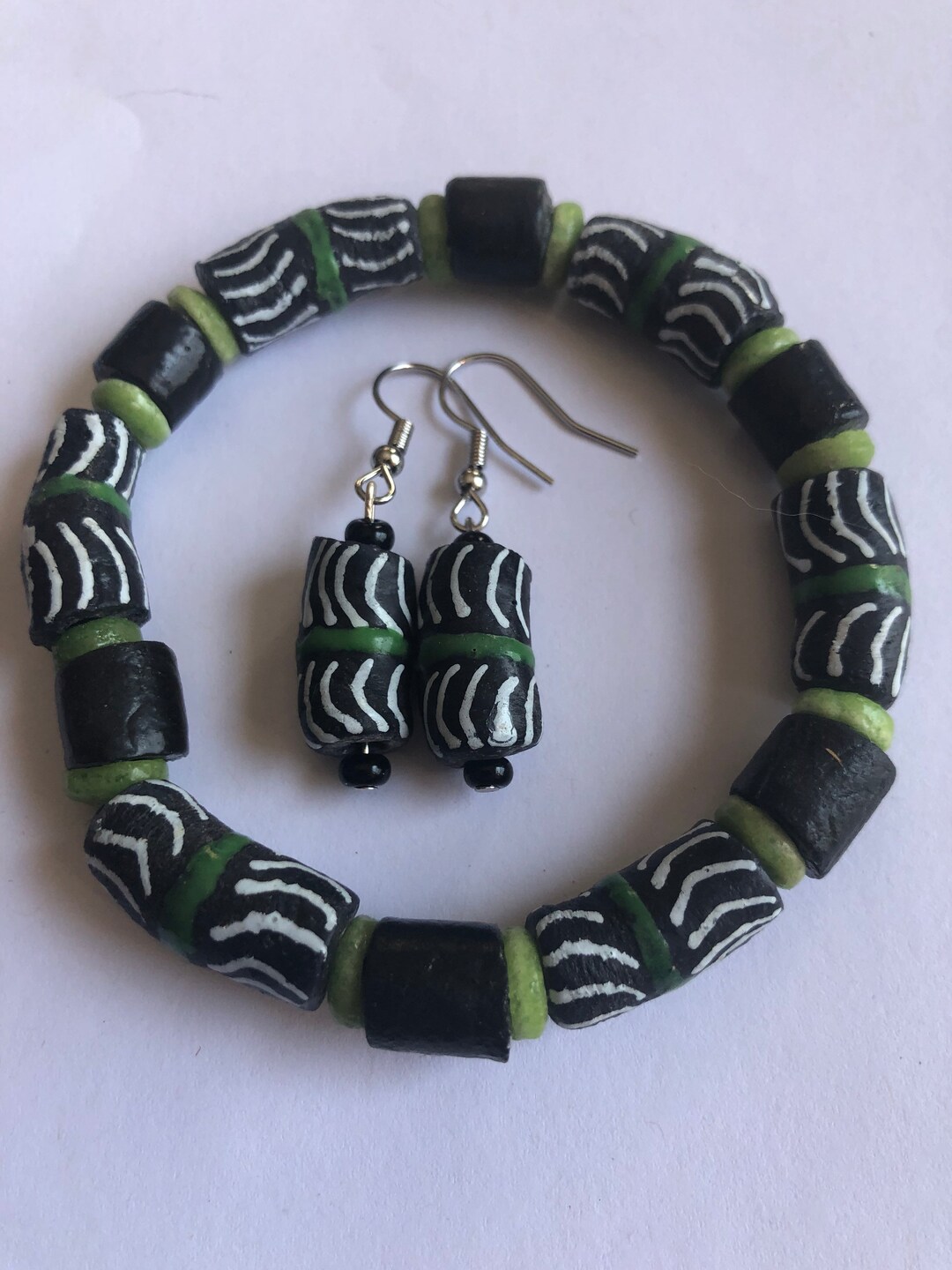 Green and Black Tribal Jewelry Set - Etsy