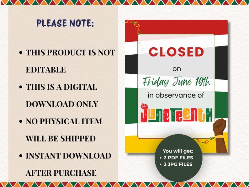 Printable Juneteenth Closure Sign, Office Closed Notice, Closed for ...