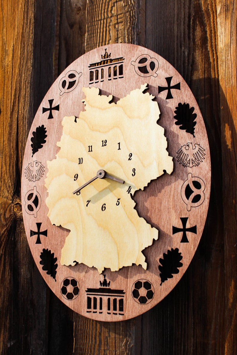 Wooden Clock / Germany Map / Wood Wall Clock / Silent Wall - Etsy