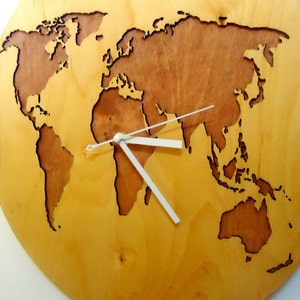 Large Wall Clock 15.7"/ World Map Wall Art / Wood World Map / Wooden ...