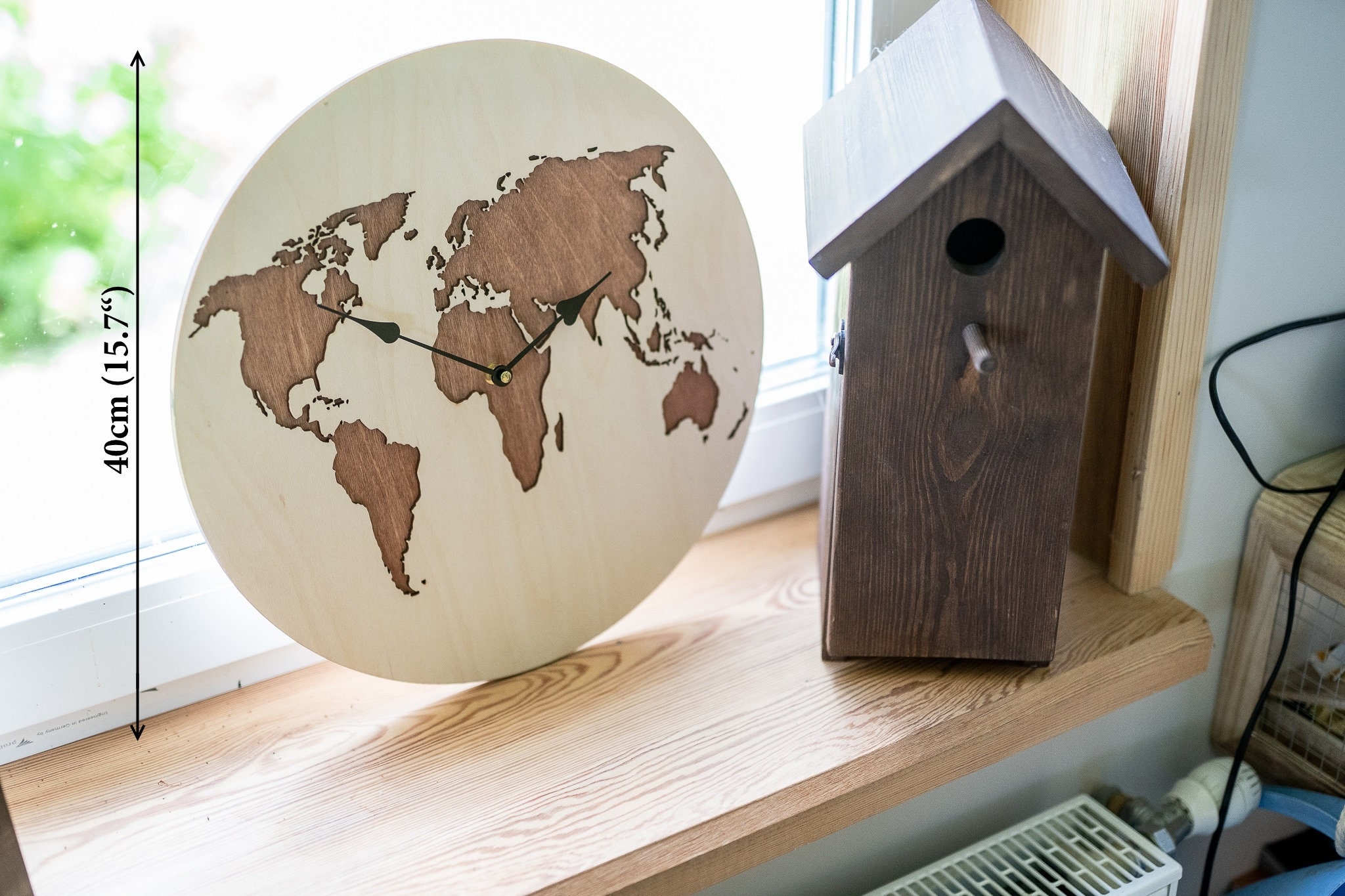 Large wall clock 15.7/ World map wall art / Wood world | Etsy