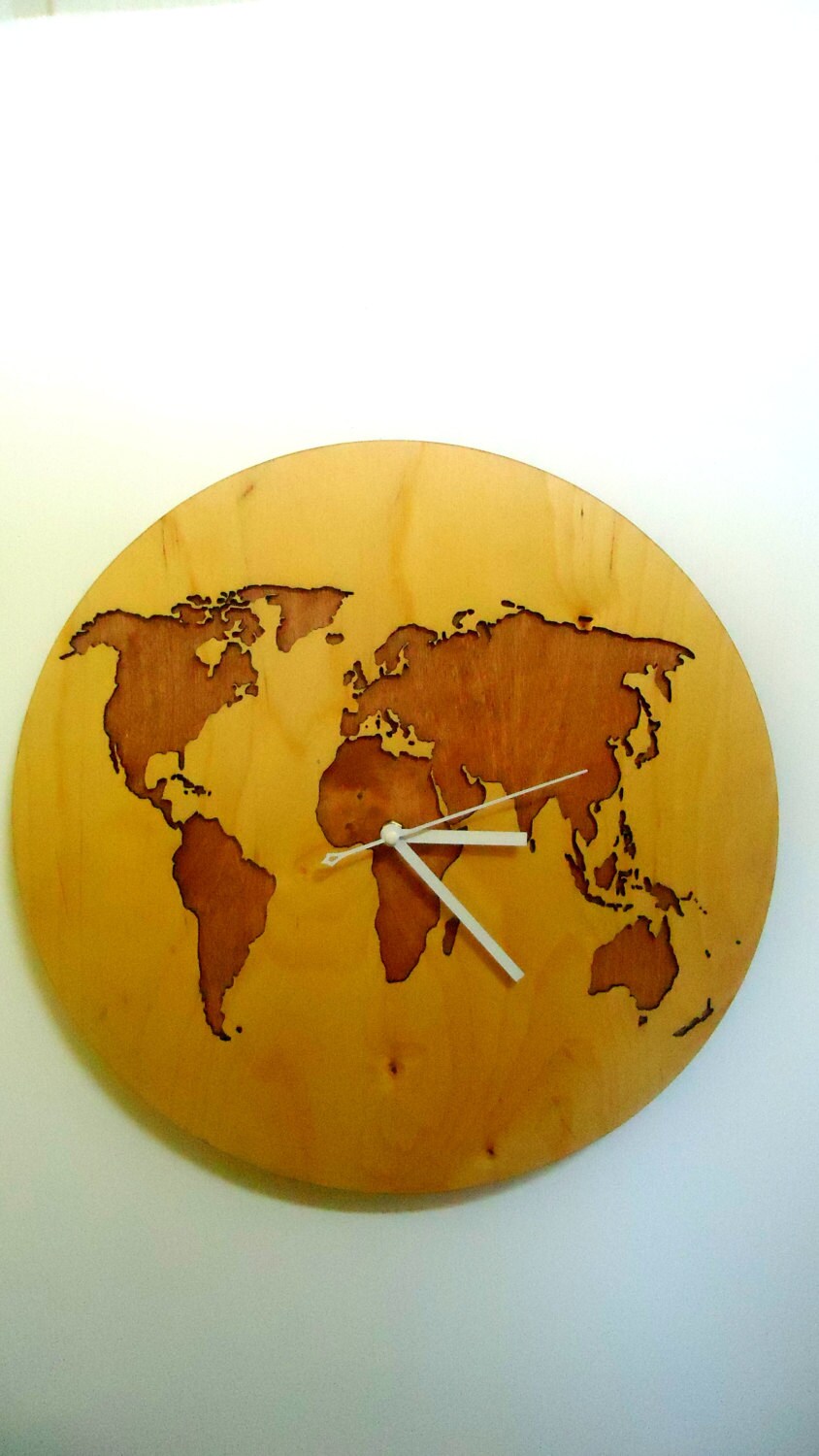 Large wall clock 15.7/ World map wall art / Wood world | Etsy