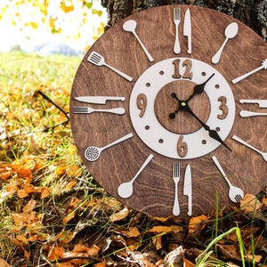 Kitchen Wall Clock 15.7"/ Coffee Bar Decor / Wood Wall Clock ...