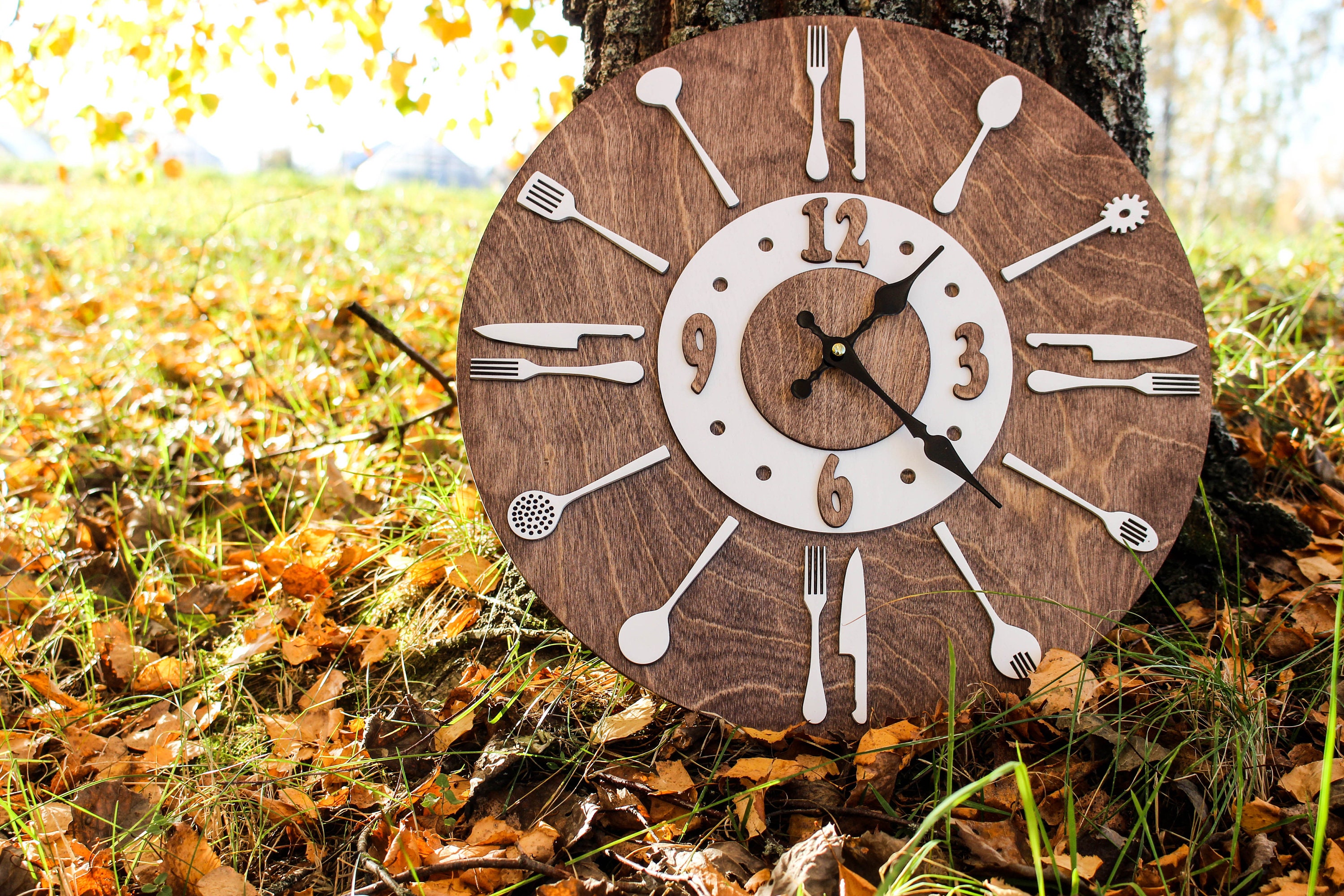 Kitchen wall clock 15.7/ Coffee bar decor / Wood wall | Etsy