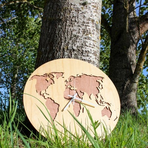 Large Wall Clock 15.7"/ World Map Wall Art / Wood World Map / Wooden ...