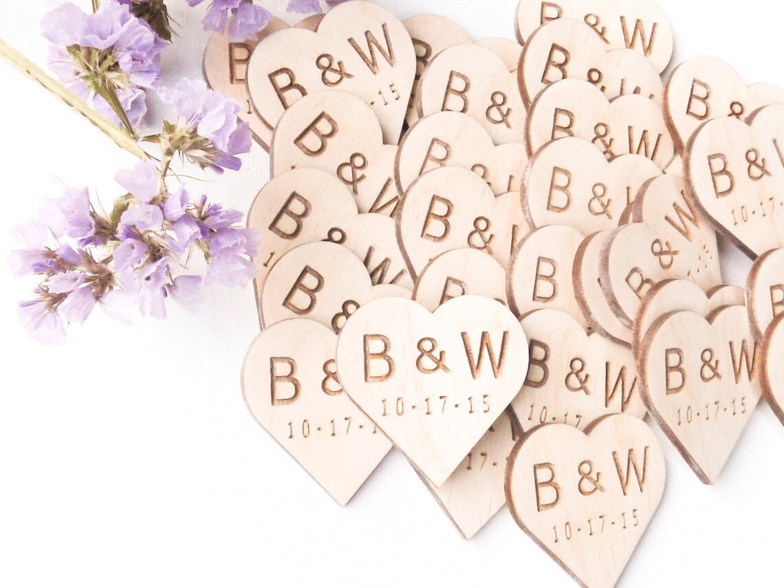 50 Personalized Wooden Hearts Wedding Favors Wooden Heart - Etsy