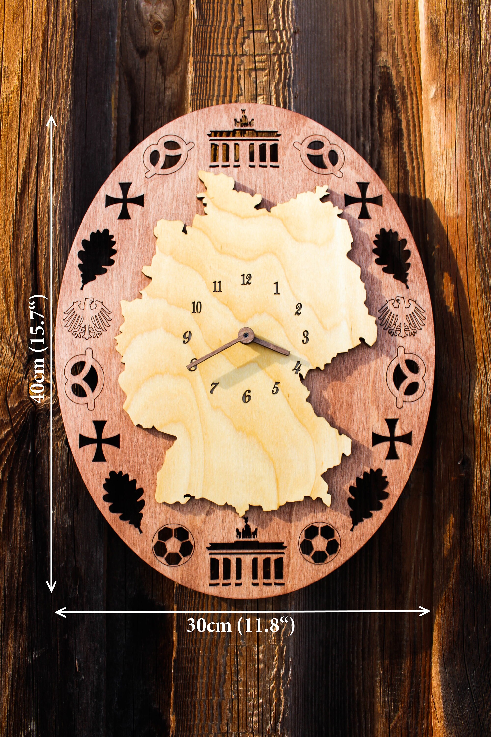 Wooden clock / Germany map / Wood wall clock / Silent wall | Etsy