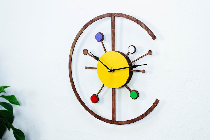 Starburst Wood Wall Clock / Atomic Wall Clock / Solar System - Etsy