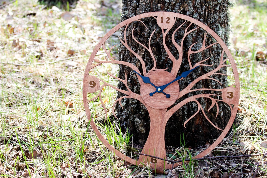 Tree Wood Clock 15.7"/ Rustic Wood Clock / Large Wall Clock / Lasercut ...