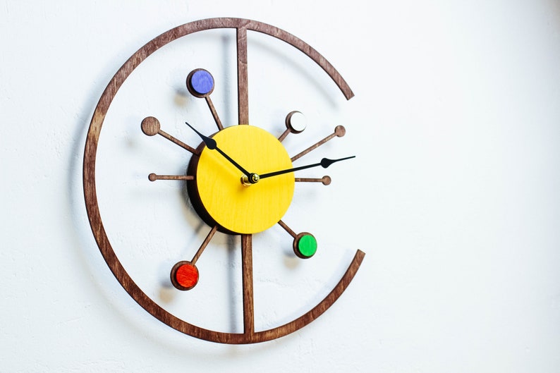 Starburst Wood Wall Clock / Atomic Wall Clock / Solar System - Etsy