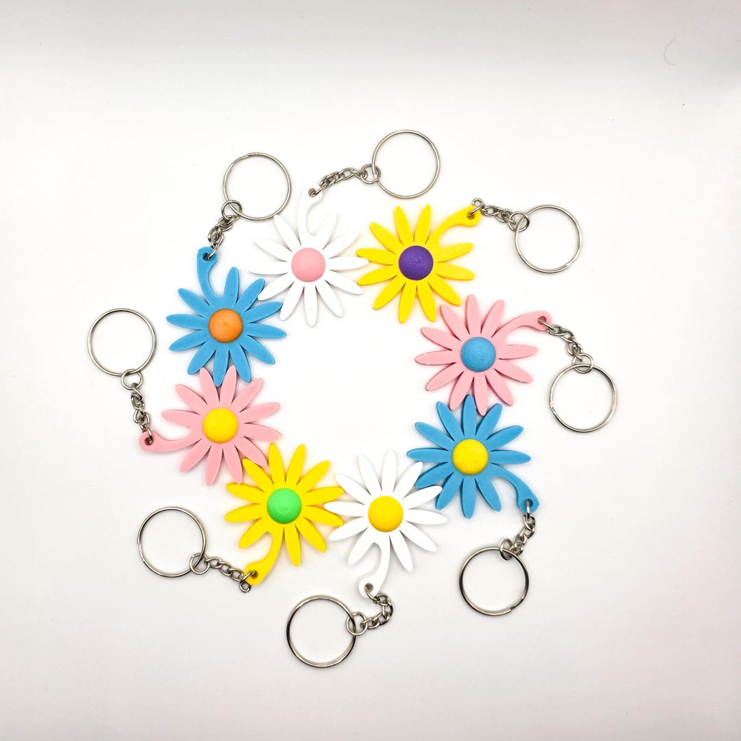 3D Printed Daisy Keychain, Colorful Floral Keyring - Etsy
