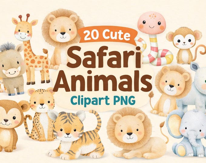 Safari Baby Animals PNG Bundle - Watercolor Cute Jungle Clipart, Baby ...